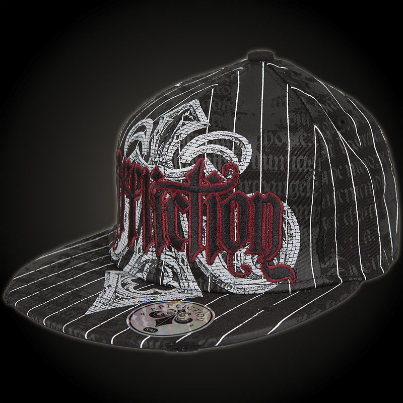 Affliction Dignity Hat, schwarze Flexfit Cap mit Nadelstreifen, Print ...