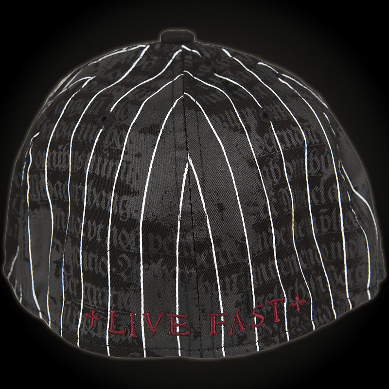 Affliction Dignity Hat, schwarze Flexfit Cap mit Nadelstreifen, Print ...