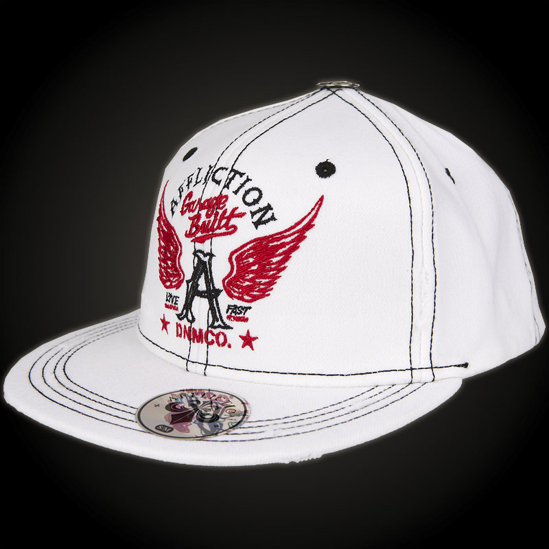 Affliction Garage Built Hat, weiße Flexfit Cap mit Stickereien