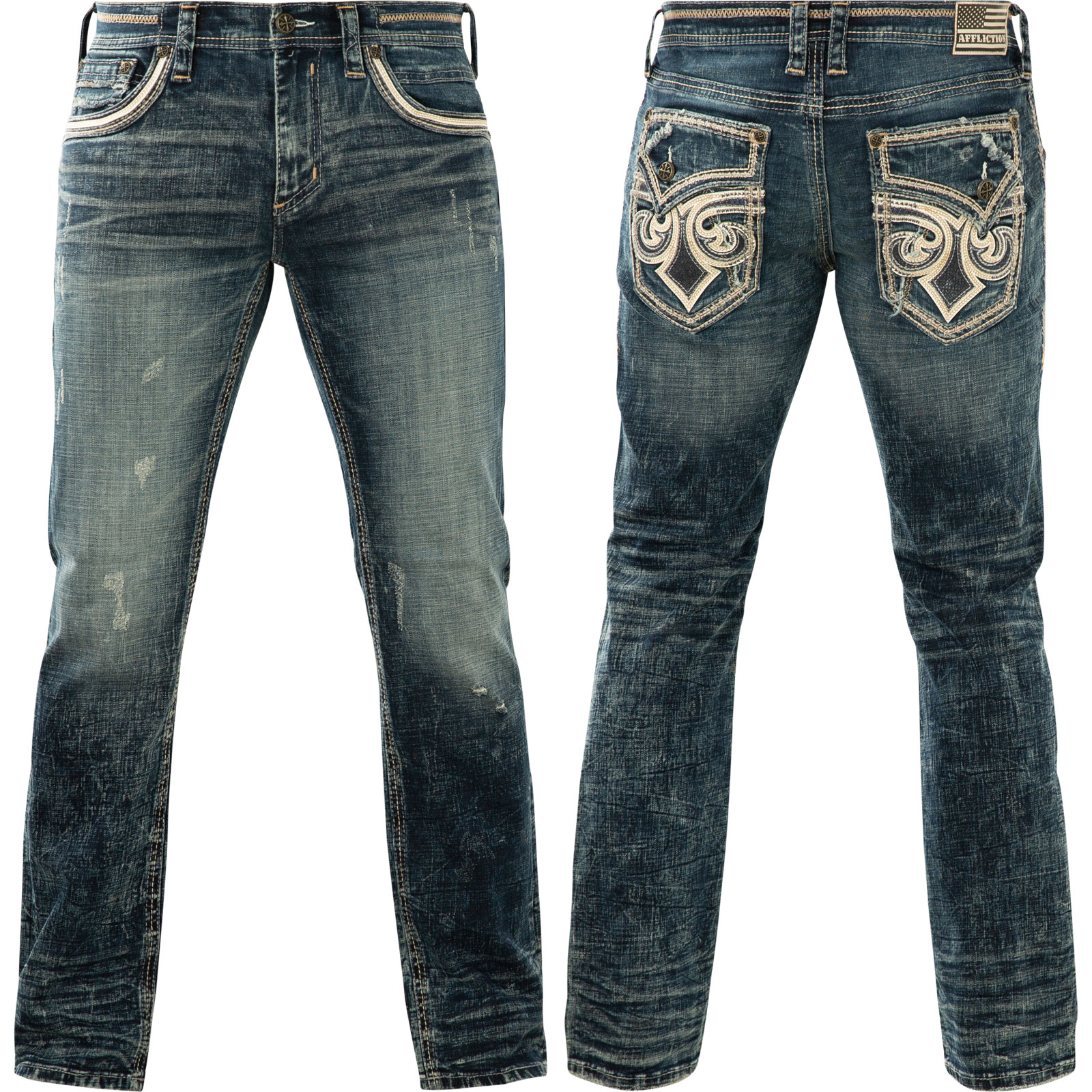 Affliction Jeans Ace Fleur Hawk mit dekorativen Kunstlederdetails
