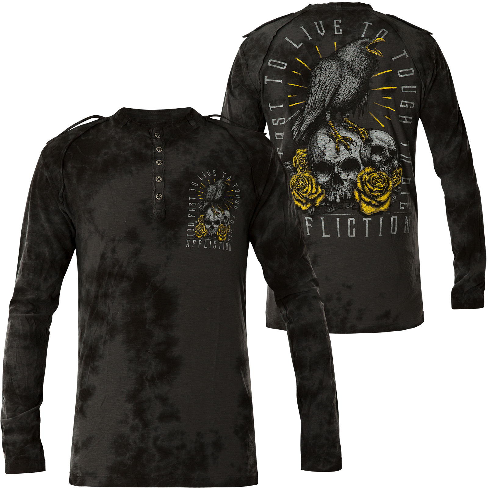 Affliction Pullover Black Crow Print mit Krähe und Totenkopf