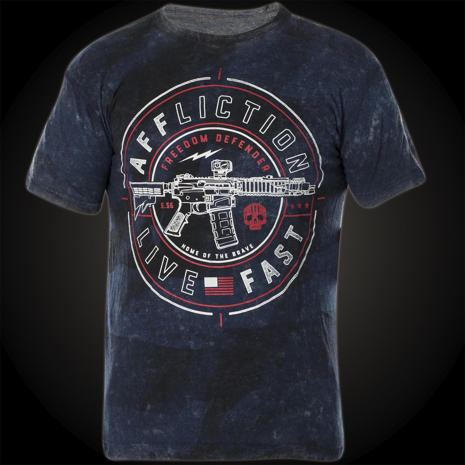 Affliction Life Fast Rev. T-Shirt mit Flagge, Waffe, Totenkopf