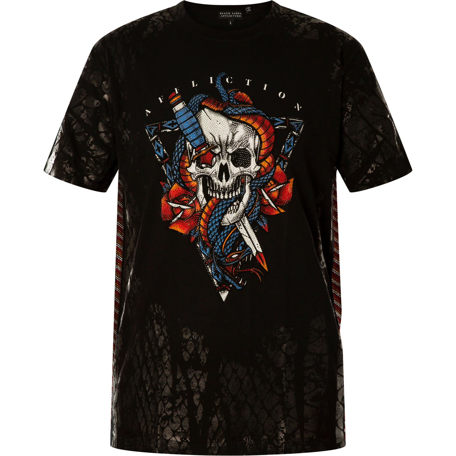 Affliction Sacred Strike T-Shirt Print mit Totenkopf, Schwert und Schlange