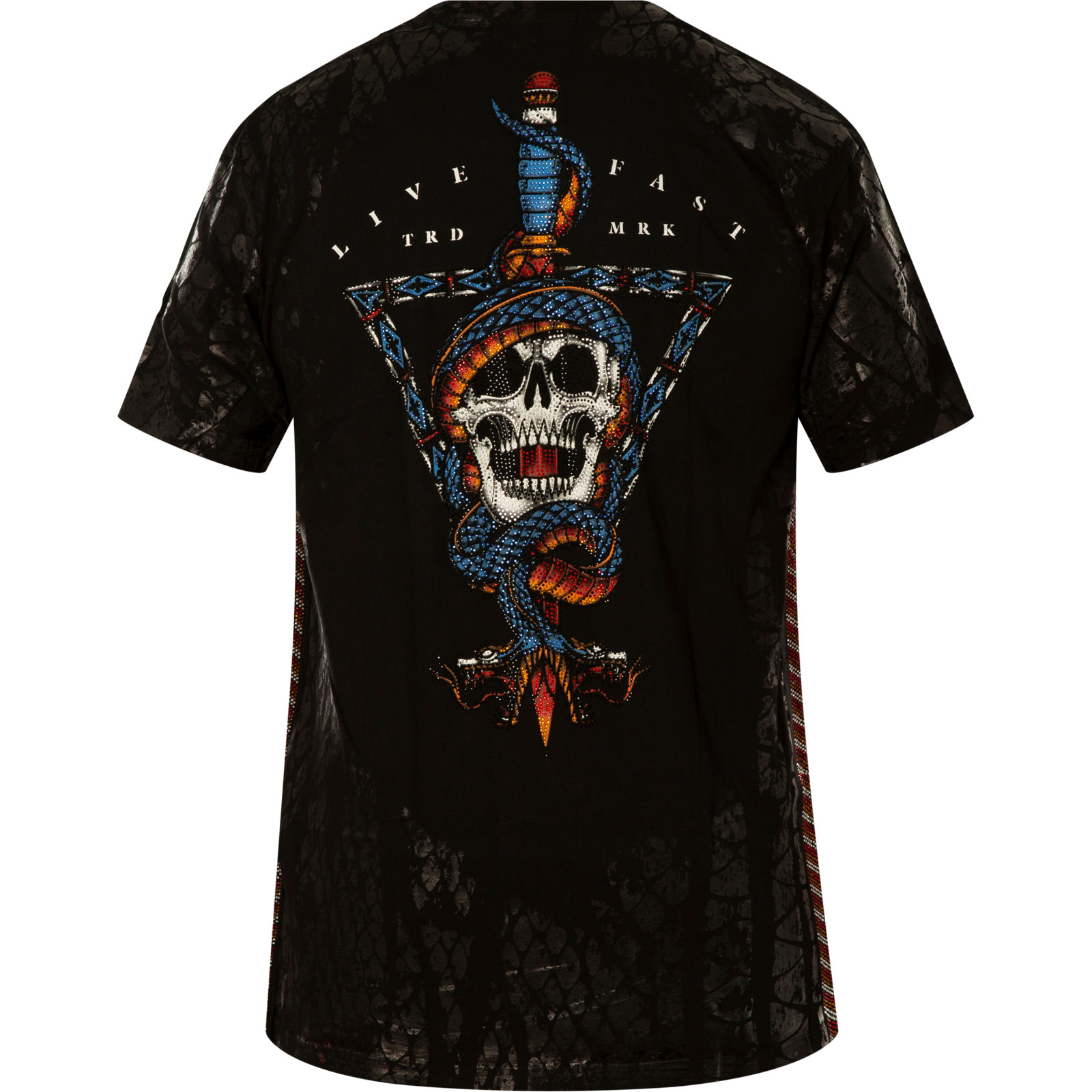 Affliction Sacred Strike T-Shirt Print mit Totenkopf, Schwert und Schlange