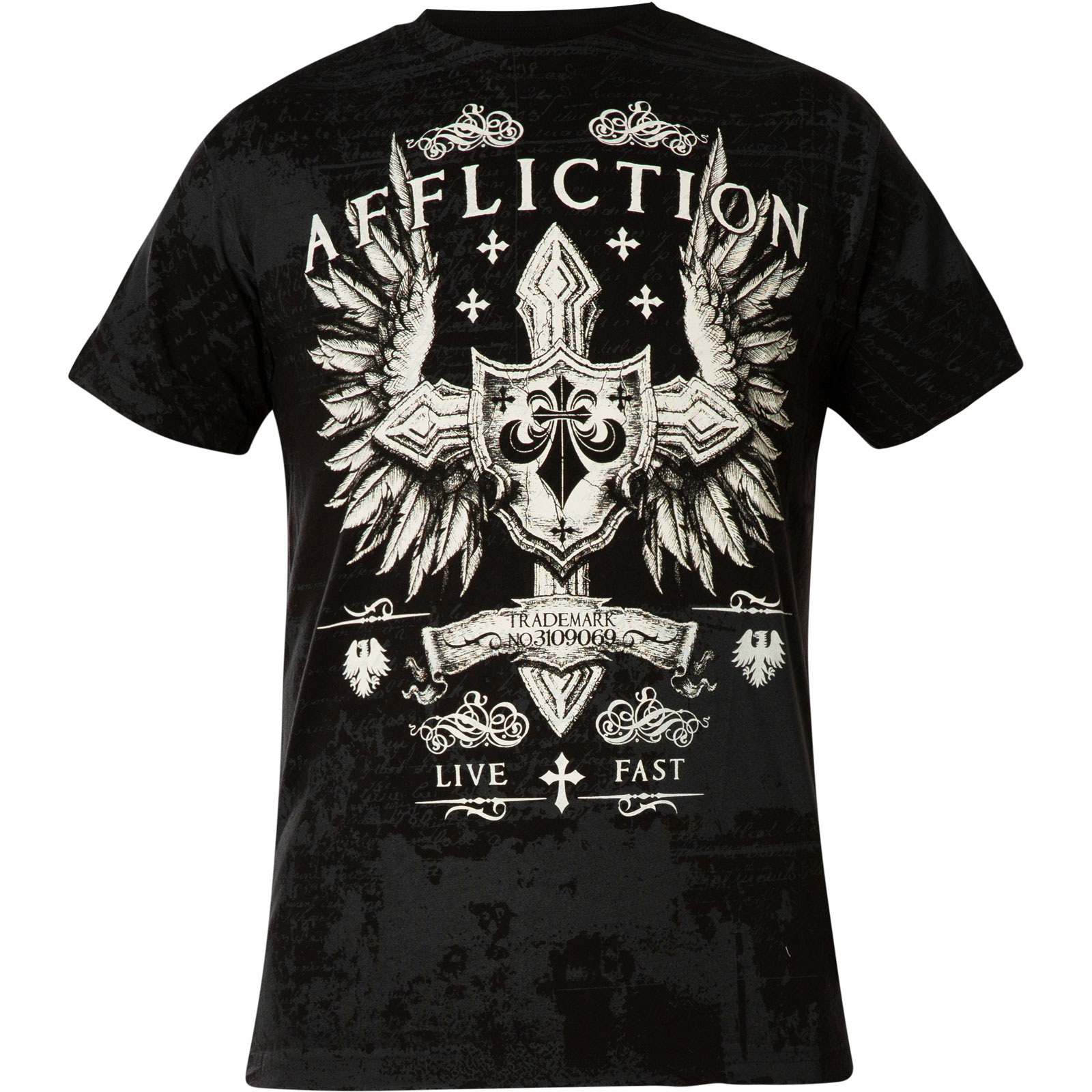 Affliction Simulation T-Shirt mit großem detailreichen All Over Print