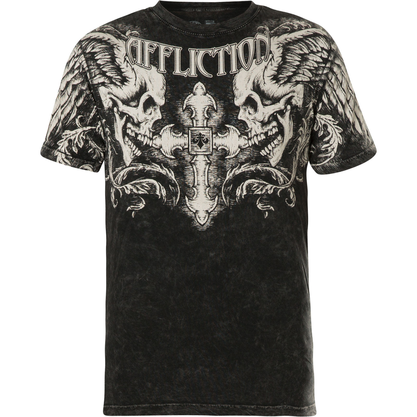 Affliction Winged Up Print mit Kreuz, zwei Totenköpfen mit Flügeln