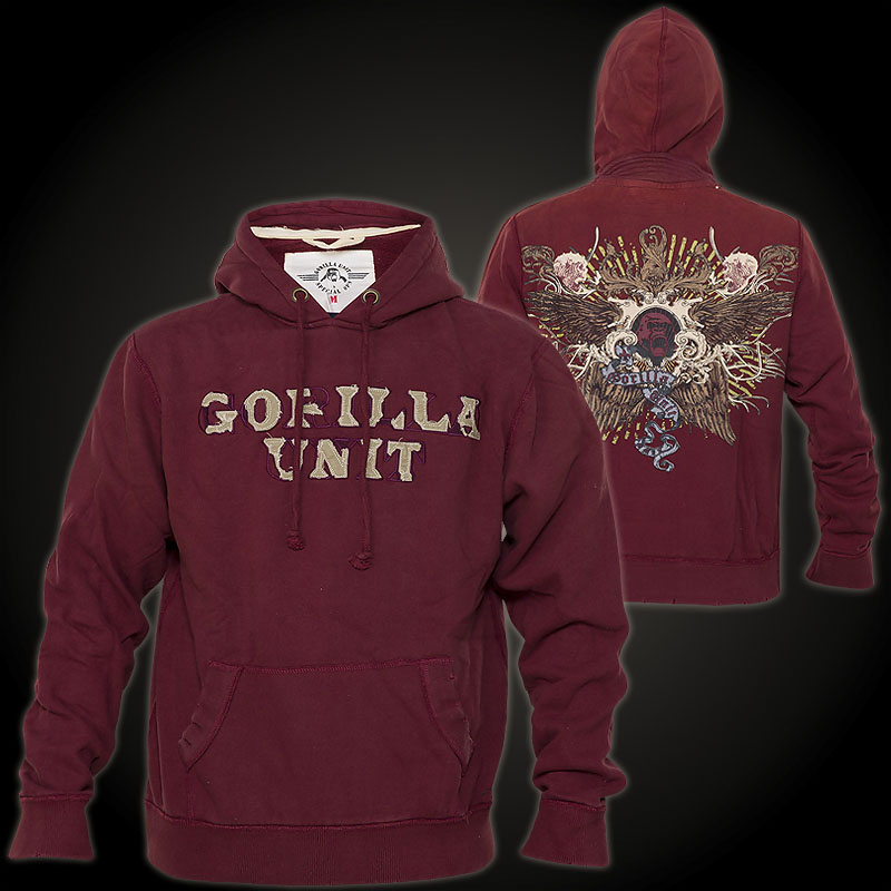 Gorilla Unit Star Hoody - Weinrotes Sweatshirt mit Kapuze, Logo ...