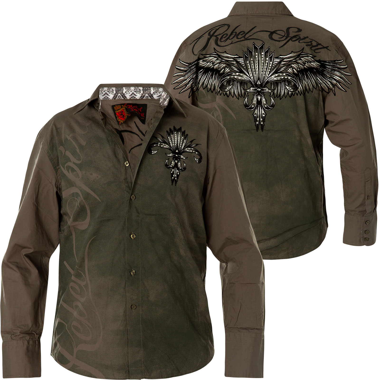 Rebel Spirit Hemd LSW121288 - Kragenhemd mit Patch, Flockprint und ...