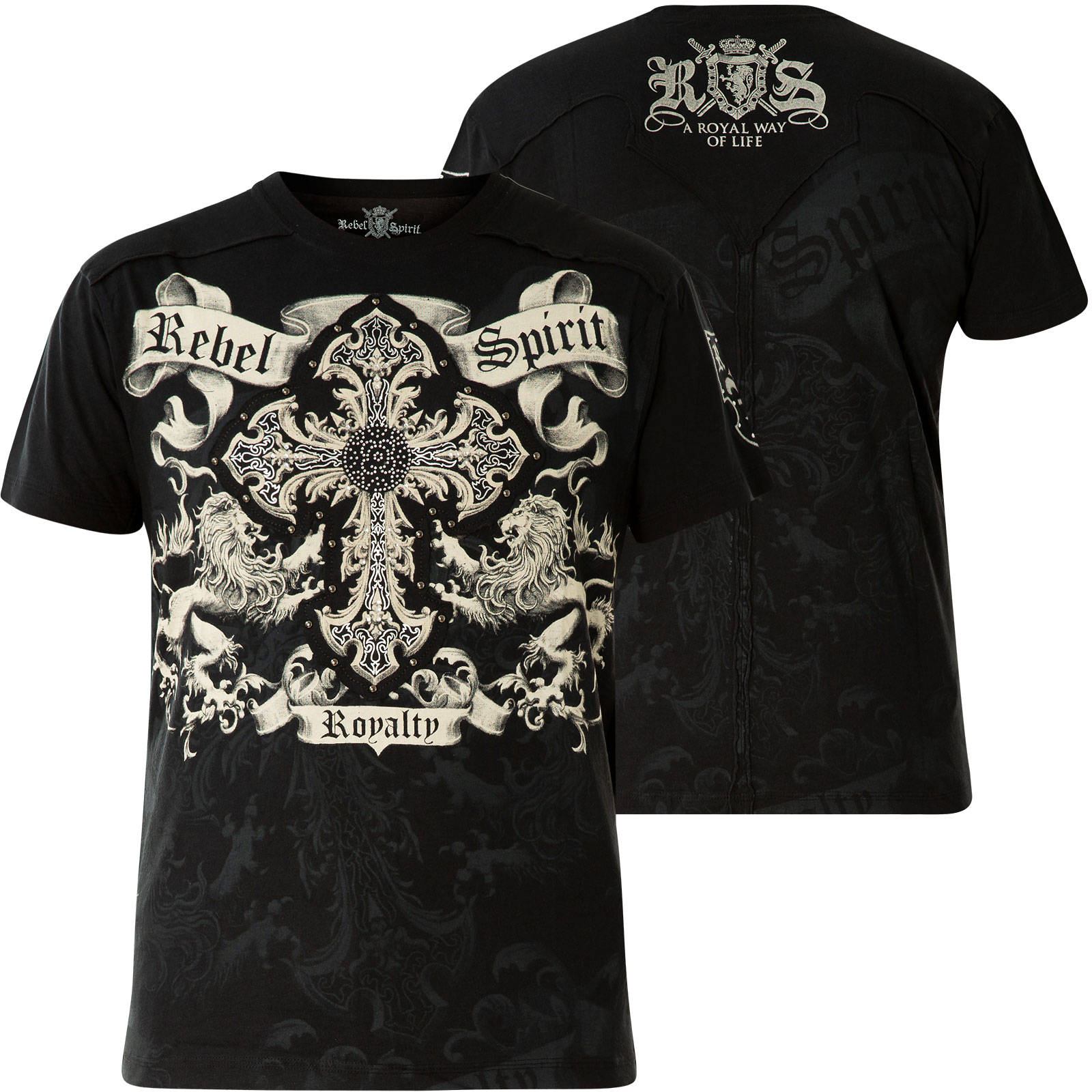 Rebel Spirit T-Shirt SSK121154 - Shirt mit Patch, Silberfoliendetails ...