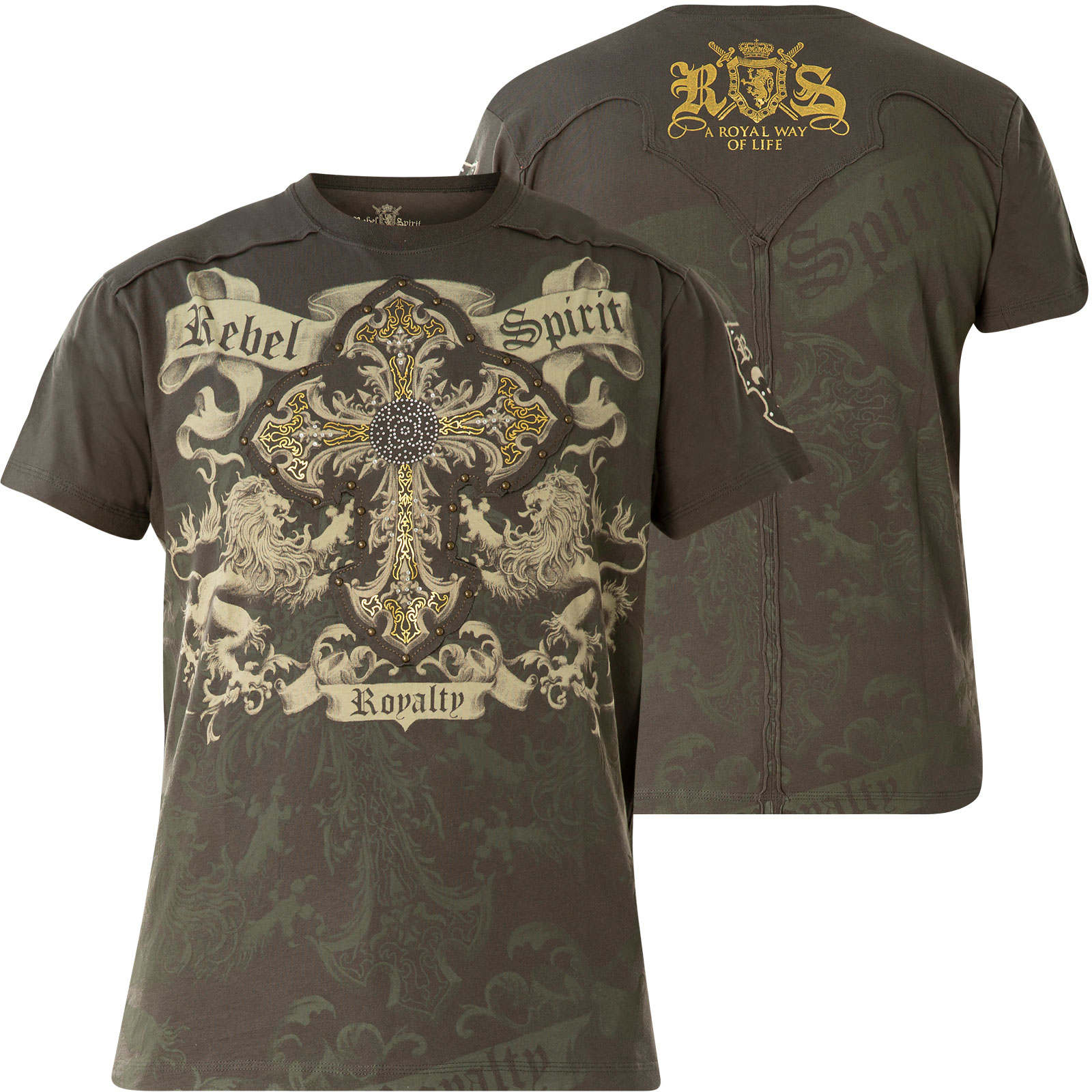 Rebel Spirit T-Shirt SSK121158 - Shirt mit Patch, Goldfoliendetails und ...