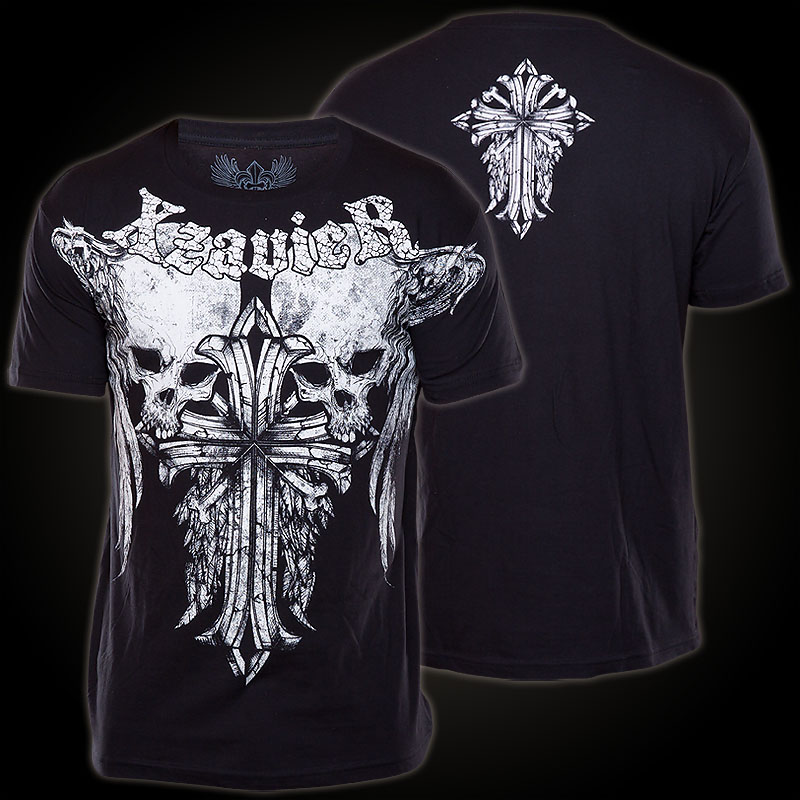 Xzavier Shrines & Bones T-Shirt - Schwarzes T-Shirt mit weißem Print ...