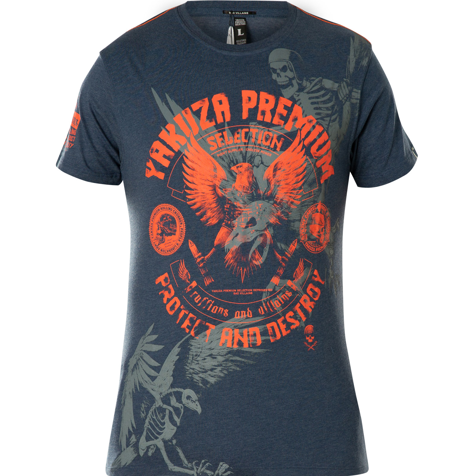 Yakuza Premium YPS-2816 in dunkelblau Print mit Greifvogel und Skelett