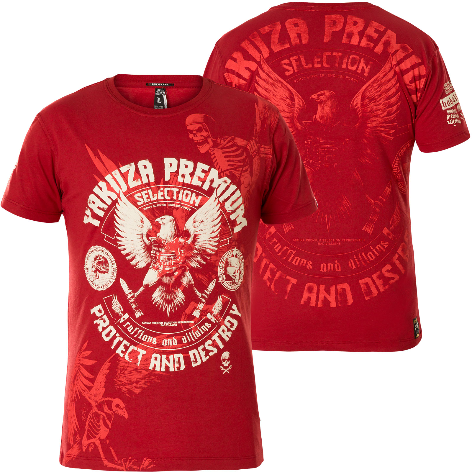 Yakuza Premium YPS-2816 in rot Print mit Greifvogel und Skelett