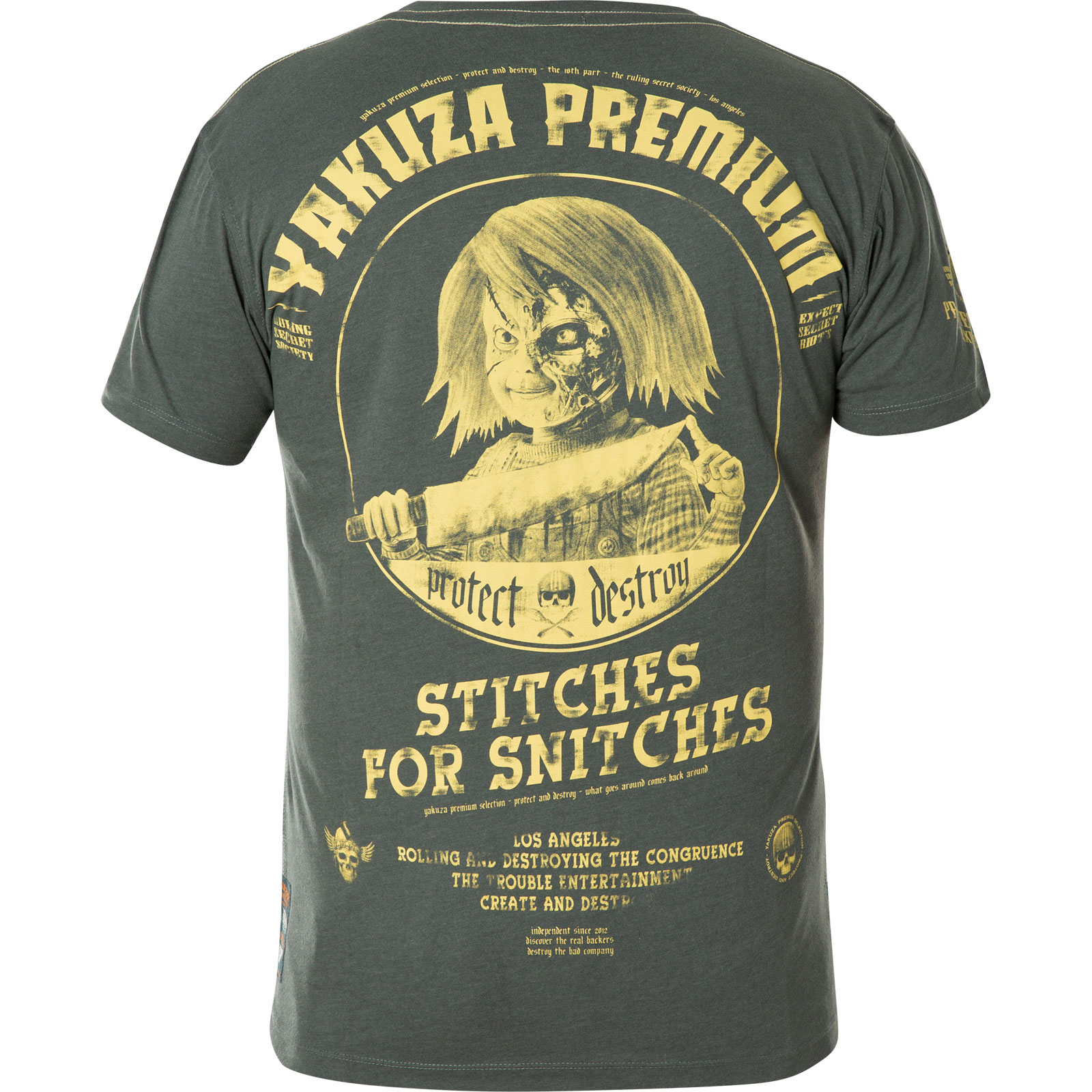 Yakuza Premium YPS-3019 in graublau Print mit einer Puppe und Messer