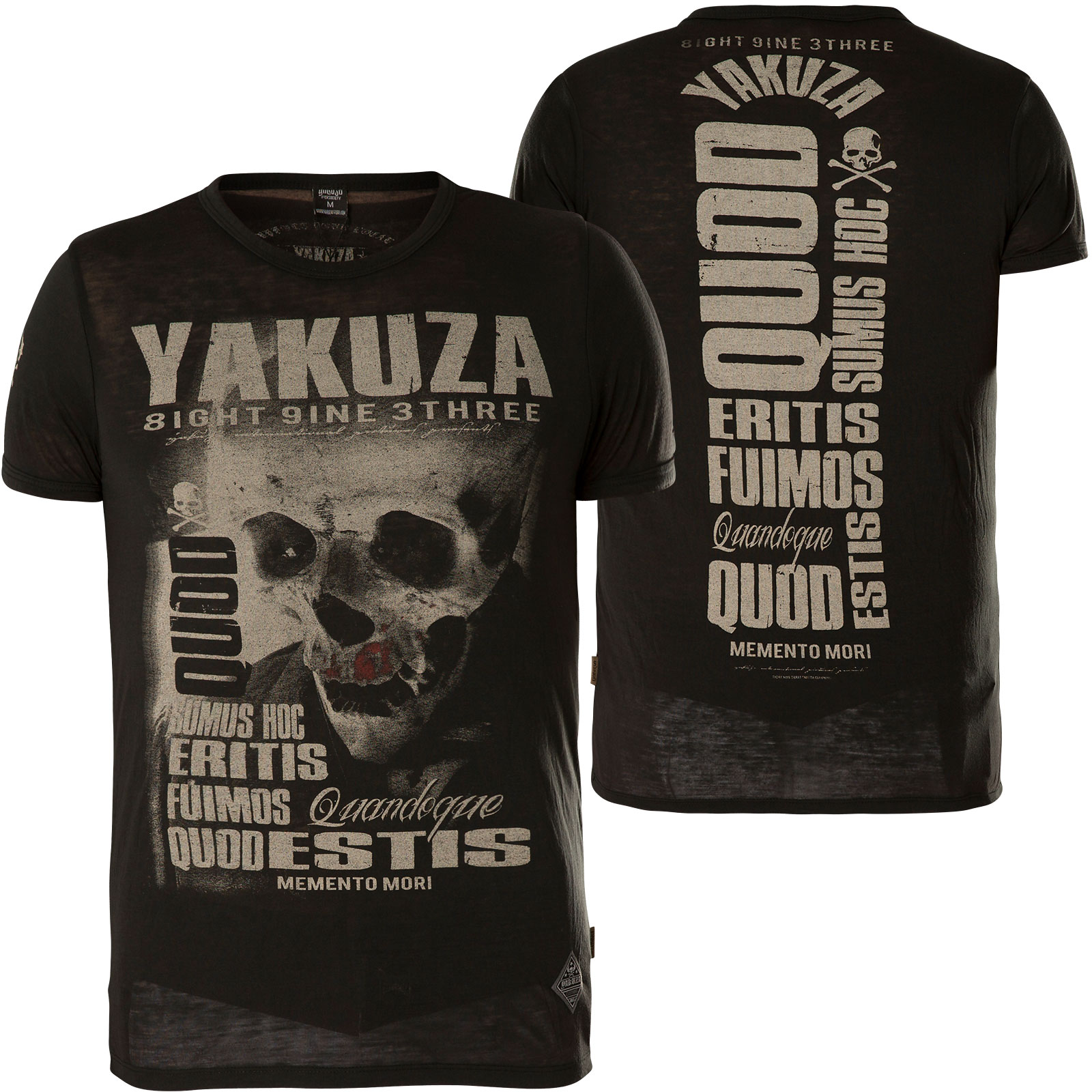 Yakuza Quod Sumus Hoc Eritis T-Shirt TSB-13049 mit Schriftzug und Totenkopf