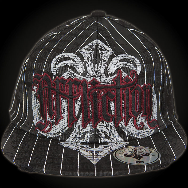 Affliction Dignity Hat, schwarze Flexfit Cap mit Nadelstreifen, Print ...