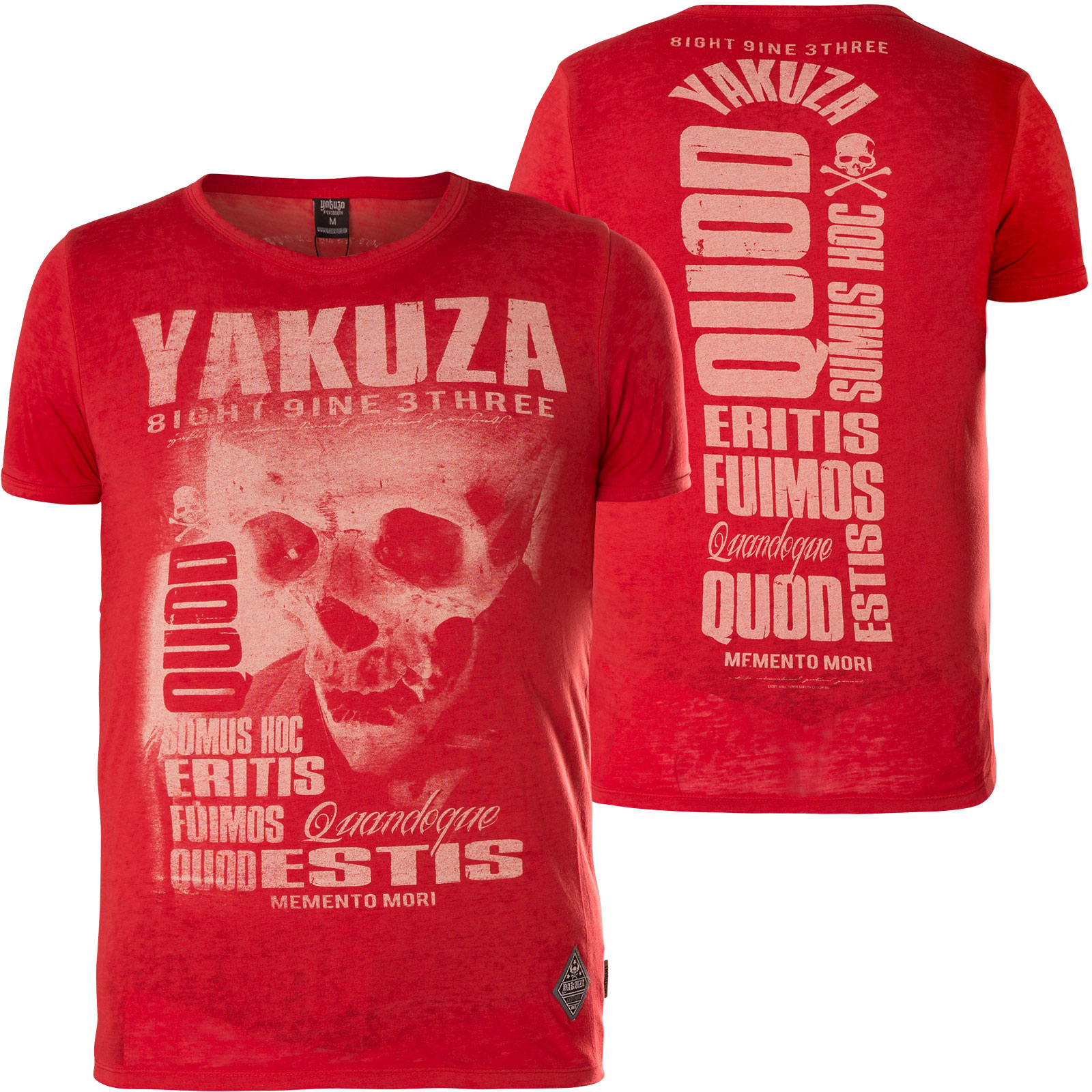 Yakuza Quod Sumus Hoc Eritis T-Shirt TSB-13049 mit Schriftzug und Totenkopf