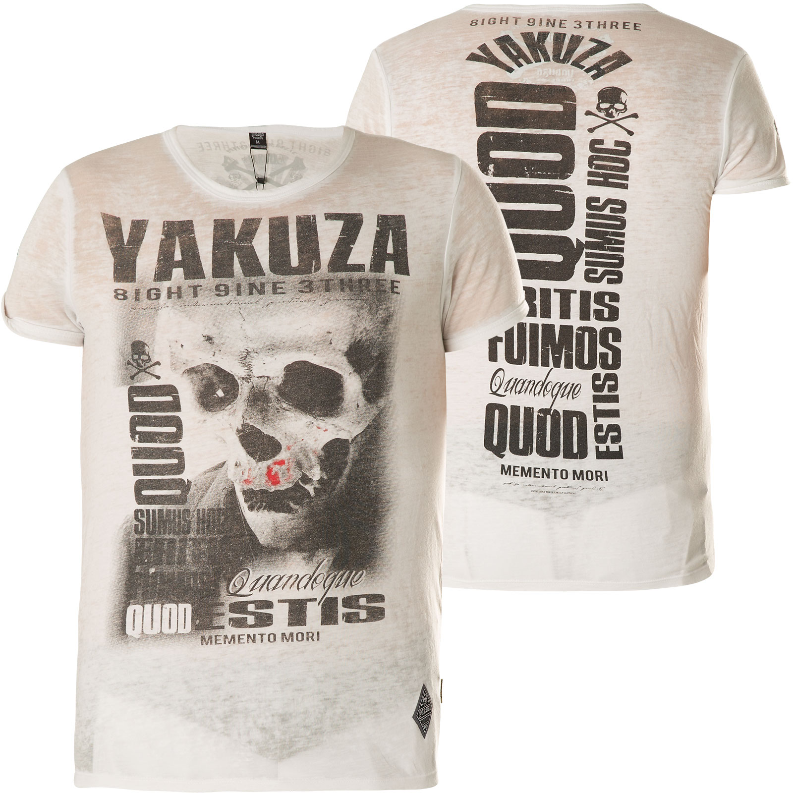 Yakuza Quod Sumus Hoc Eritis T-Shirt TSB-13049 mit Schriftzug und Totenkopf